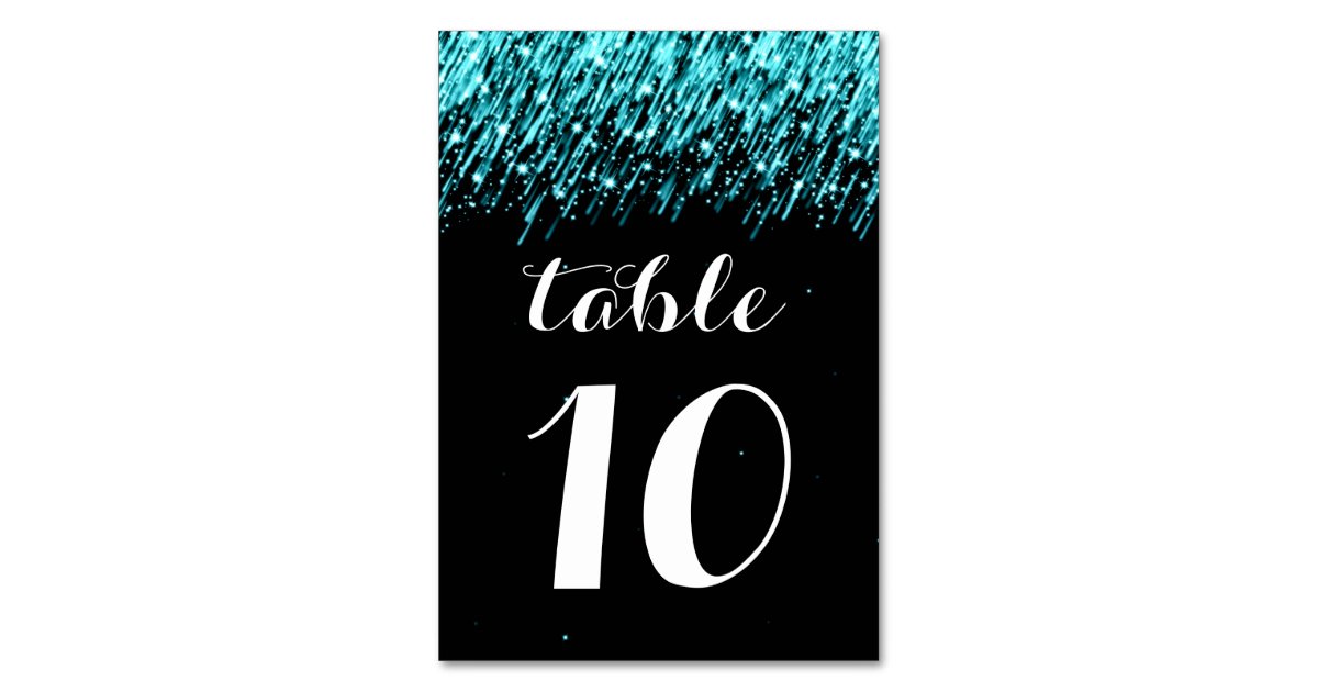 Elegant Table Number Falling Stars Turquoise | Zazzle