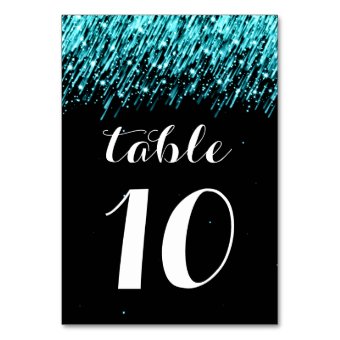 Elegant Table Number Falling Stars Turquoise | Zazzle