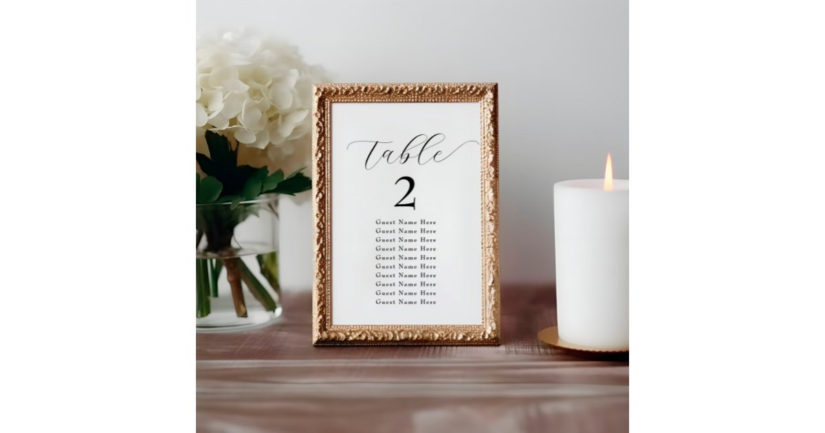 Elegant Table Number Names Black White Minimalist | Zazzle