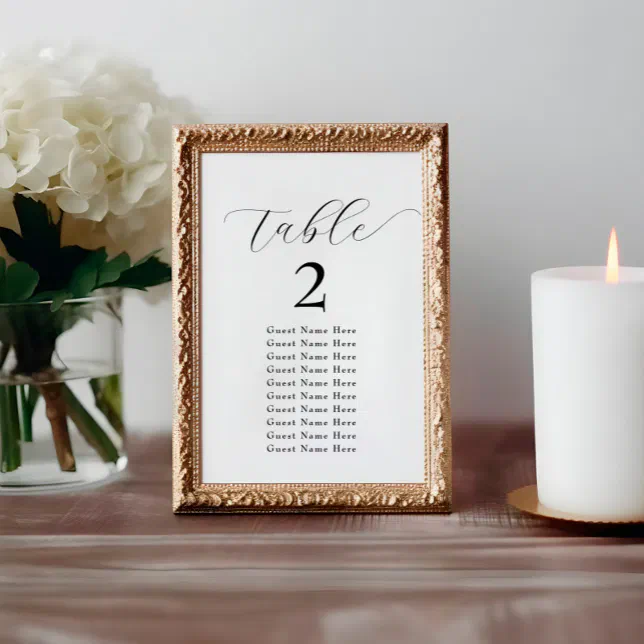 Elegant Table Number Names Black White Minimalist | Zazzle