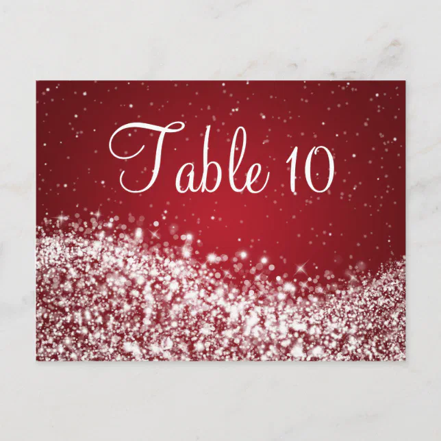 Elegant Table Number Sparkling Wave Red | Zazzle