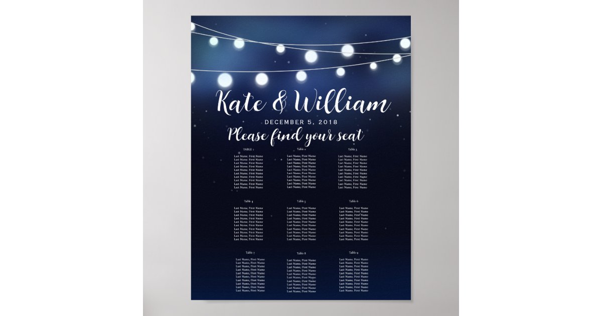 elegant Table plan party/wedding navy lights Poster | Zazzle