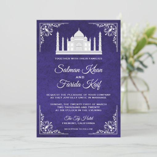 Elegant Taj Mahal Royal Purple Wedding Invitation | Zazzle