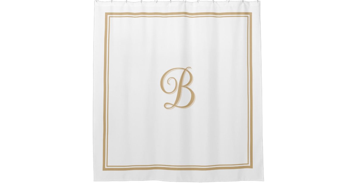 Elegant Tan Double Border Script Monogram Shower Curtain | Zazzle