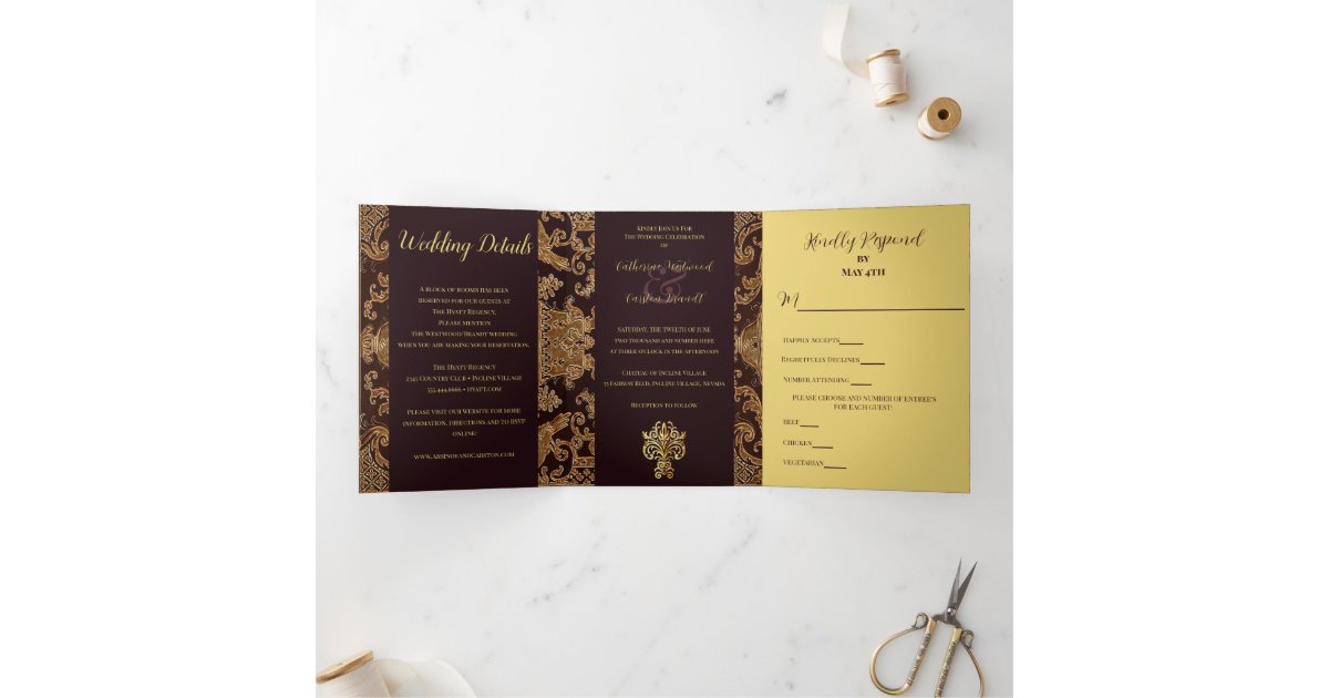 Elegant Tapestry Wedding Tri-Fold Invitation | Zazzle