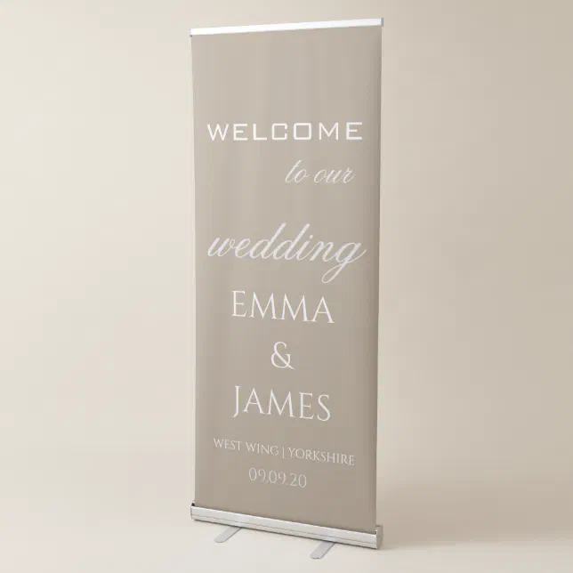 Elegant Taupe Wedding Welcome Retractable Banner | Zazzle