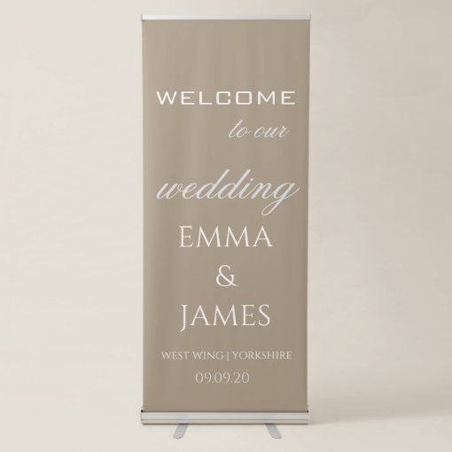 Elegant Taupe Wedding Welcome Retractable Banner | Zazzle