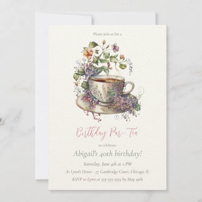 Elegant Tea Party Birthday Invitation | Zazzle