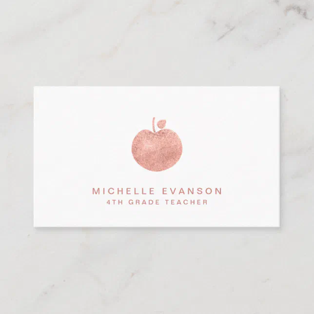 Elegant Teacher Instructor Rose Gold Foil Apple Business Card | Zazzle