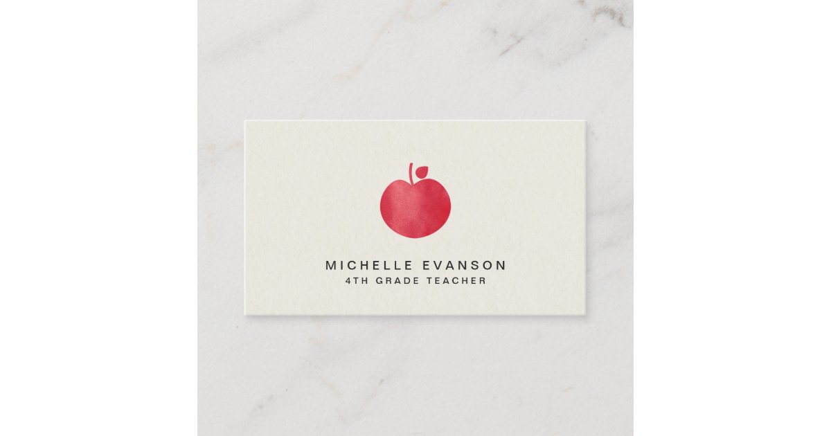 Elegant Teacher Professional Instructor Red Apple Business Card | Zazzle