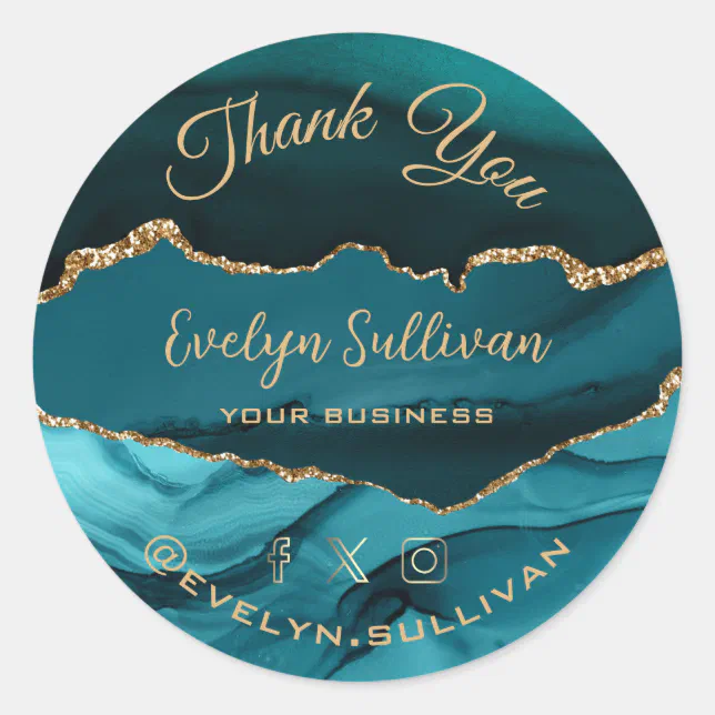 elegant teal agate thank you classic round sticker | Zazzle