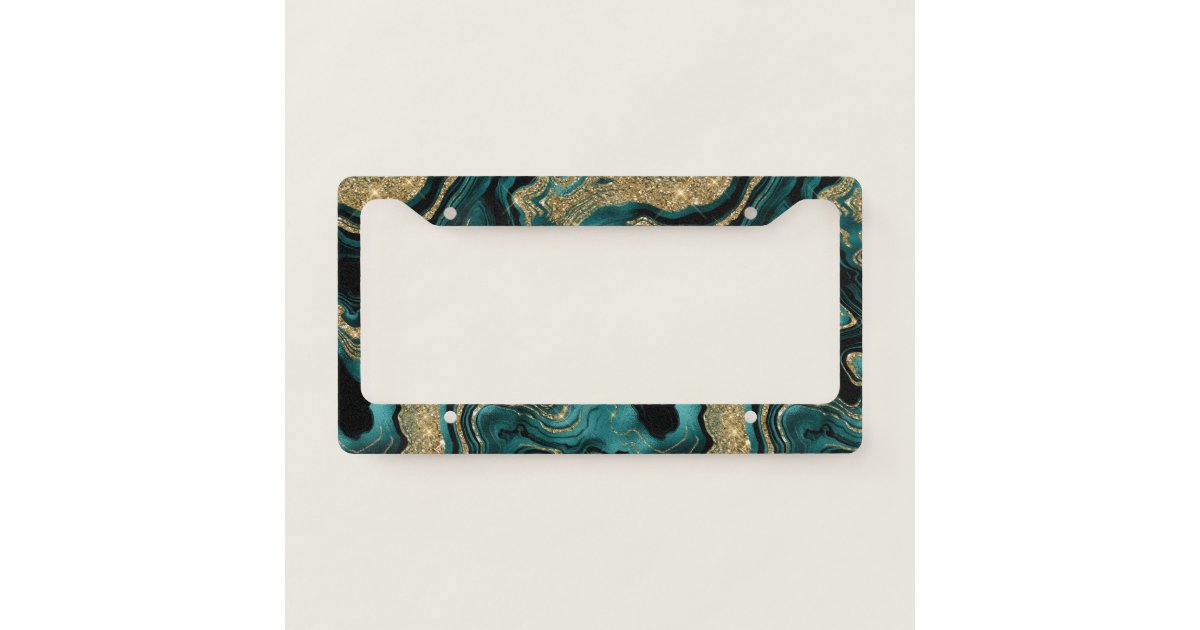 Elegant Teal and Gold Glitter Agate Pattern License Plate Frame | Zazzle