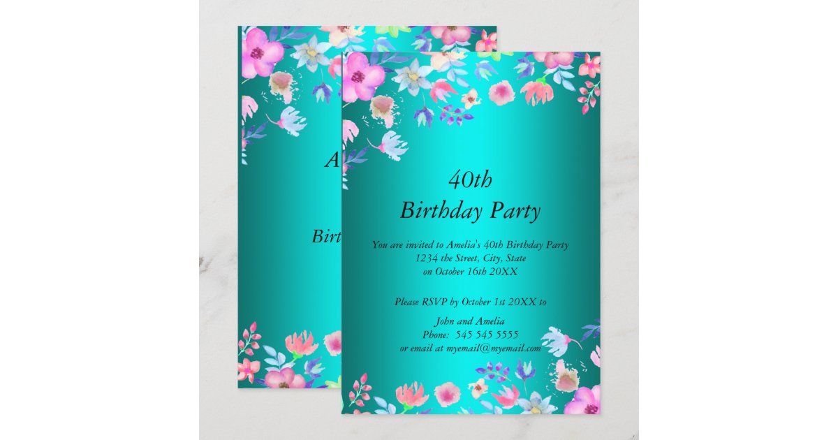 Elegant Teal birthday party invitation | Zazzle