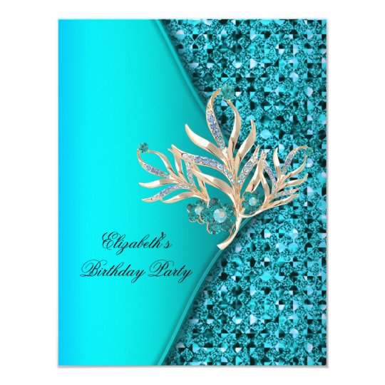 Elegant Teal Blue Aqua Glitter Birthday Party Card | Zazzle