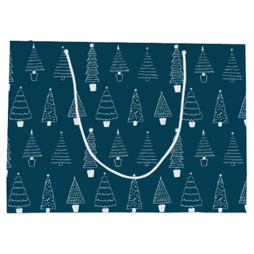 Elegant Teal Blue Christmas Pine Tree pattern Large Gift Bag | Zazzle