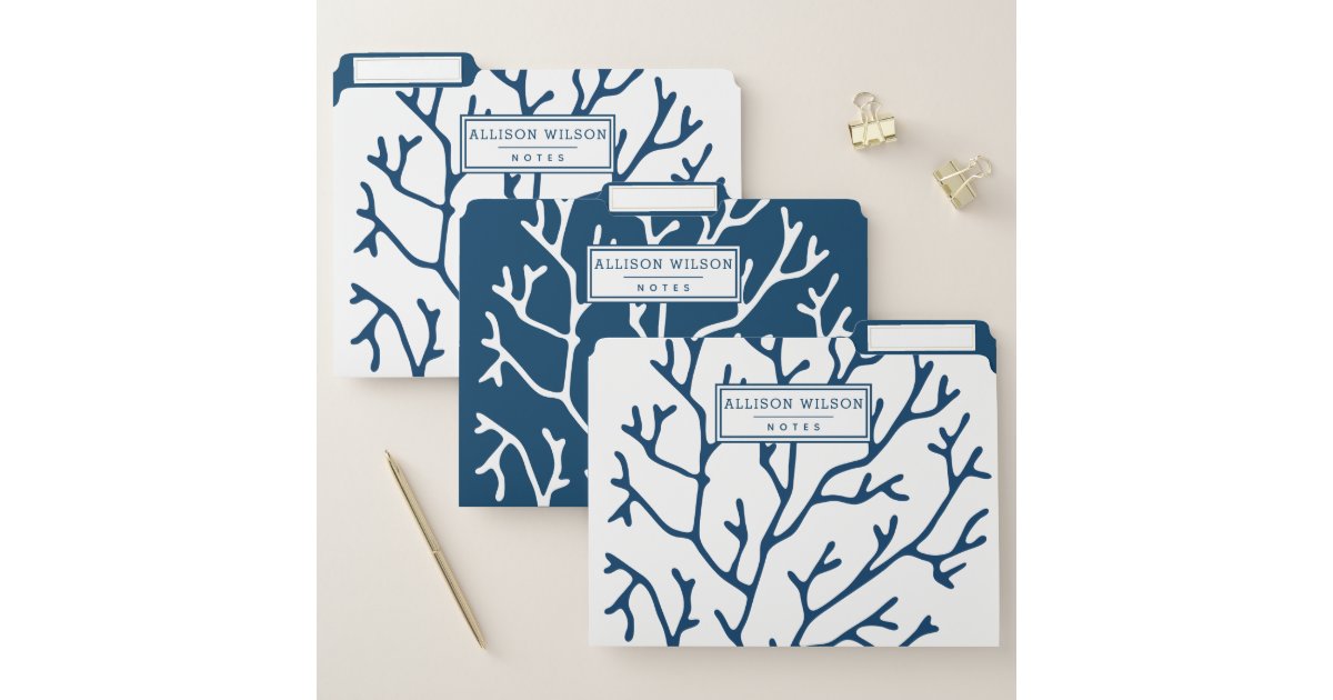 Elegant Teal Blue Coral Pattern - Ocean Themed File Folder | Zazzle