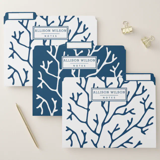 Elegant Teal Blue Coral Pattern - Ocean Themed File Folder | Zazzle