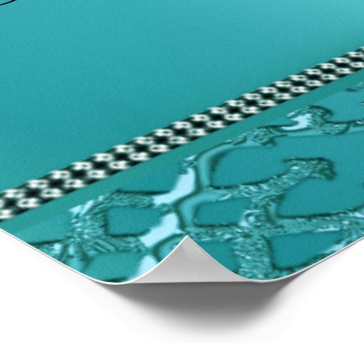 Elegant Teal Blue Damask Embossed Birthday Banner Poster | Zazzle