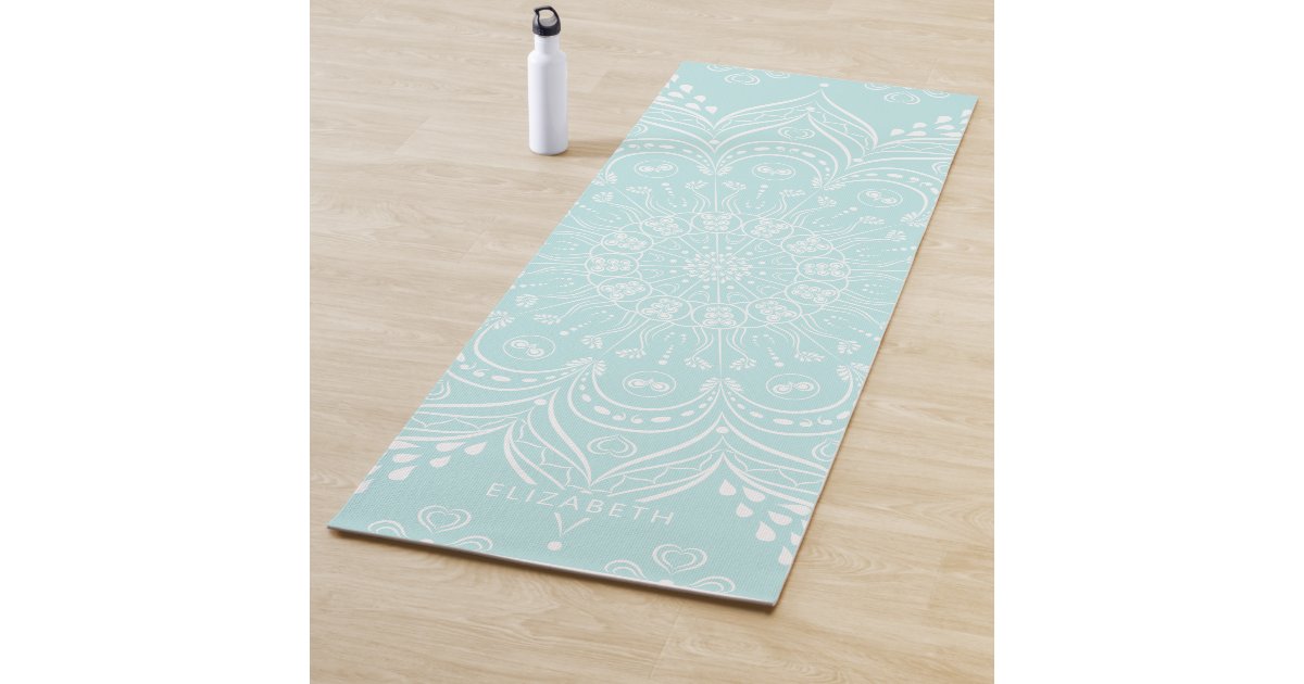 Elegant Teal Blue Mandala Monogram Yoga Mat | Zazzle