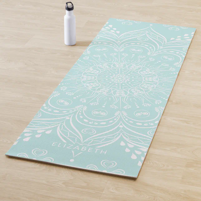 Elegant Teal Blue Mandala Monogram Yoga Mat | Zazzle
