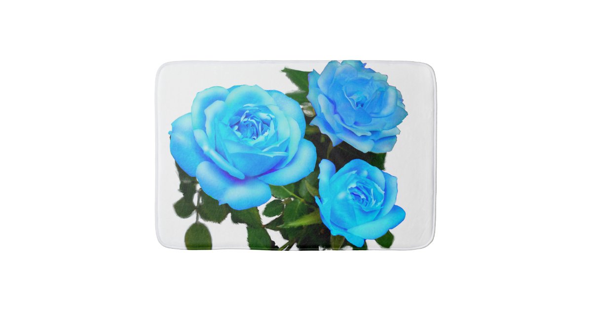 Elegant teal blue roses blue floral blue flowers bath mat | Zazzle