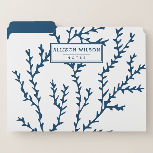 Elegant Teal Blue Seaweed Pattern - Ocean Themed File Folder | Zazzle