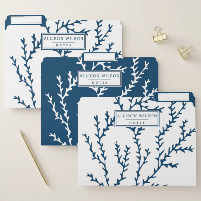 Elegant Teal Blue Seaweed Pattern - Ocean Themed File Folder | Zazzle