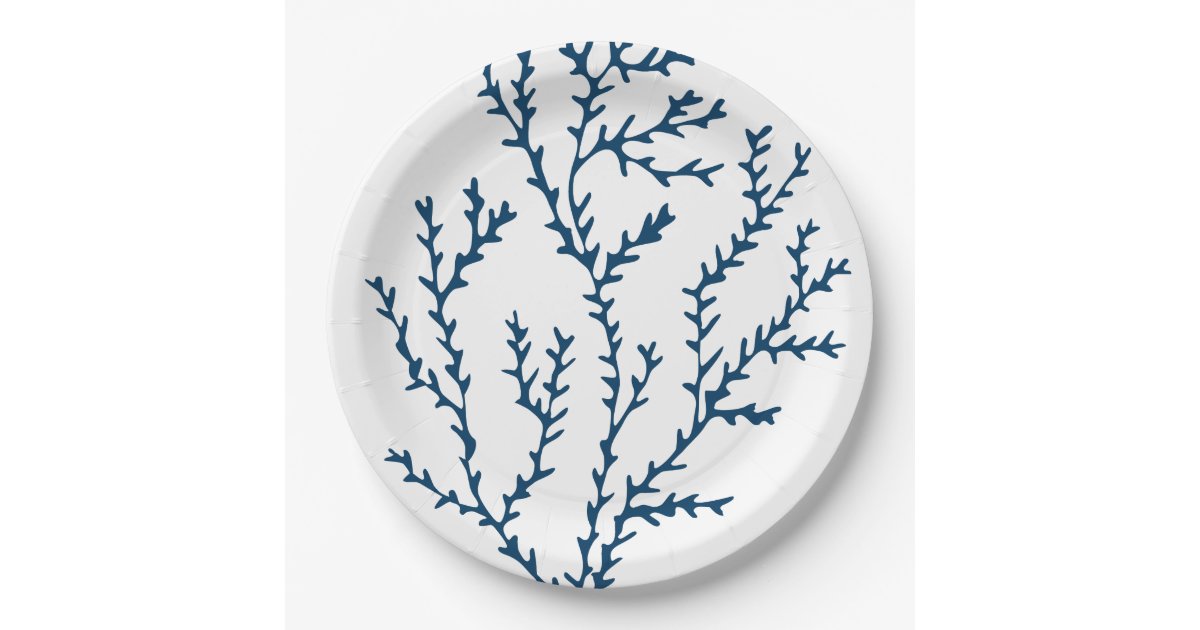 Elegant Teal Blue Seaweed Pattern - Ocean Themed Paper Plates | Zazzle