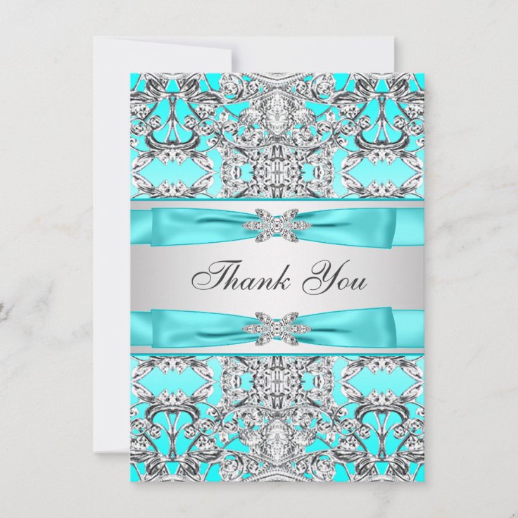Elegant Teal Blue Silver Thank You | Zazzle