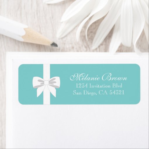 Elegant Teal Blue White Ribbon Label | Zazzle