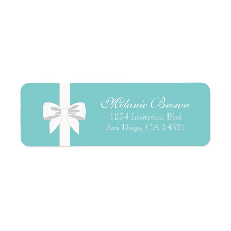 Elegant Teal Blue White Ribbon Label | Zazzle