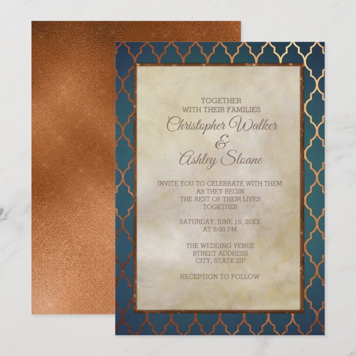 Elegant Teal Copper Wedding Invite | Zazzle.com