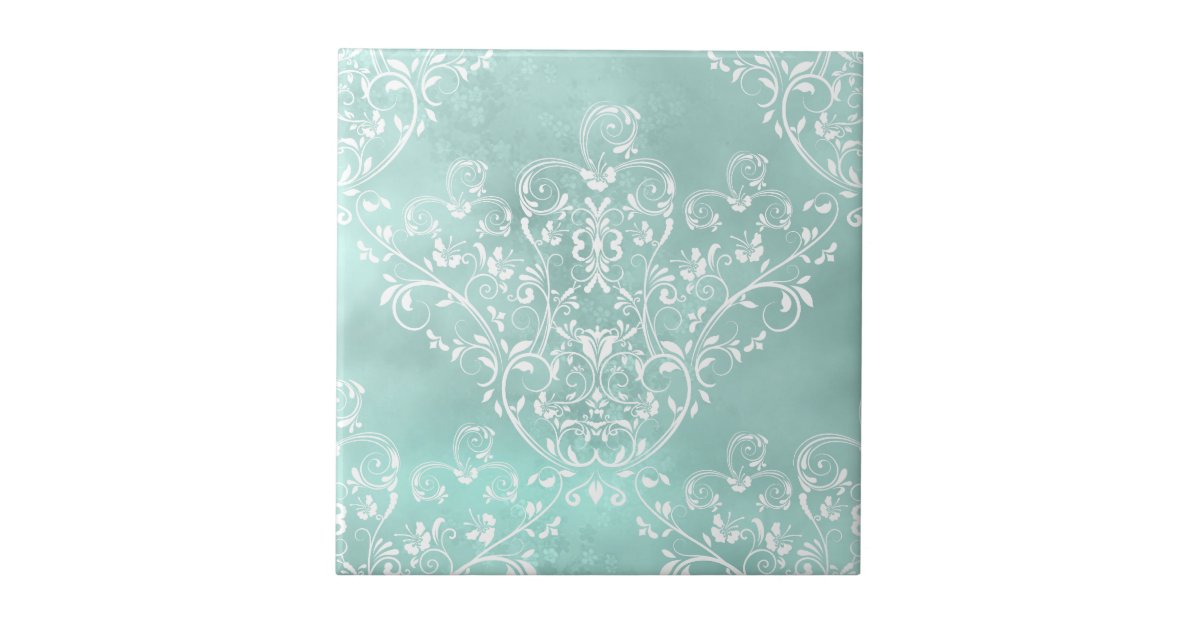 Elegant Teal Damask Tile | Zazzle