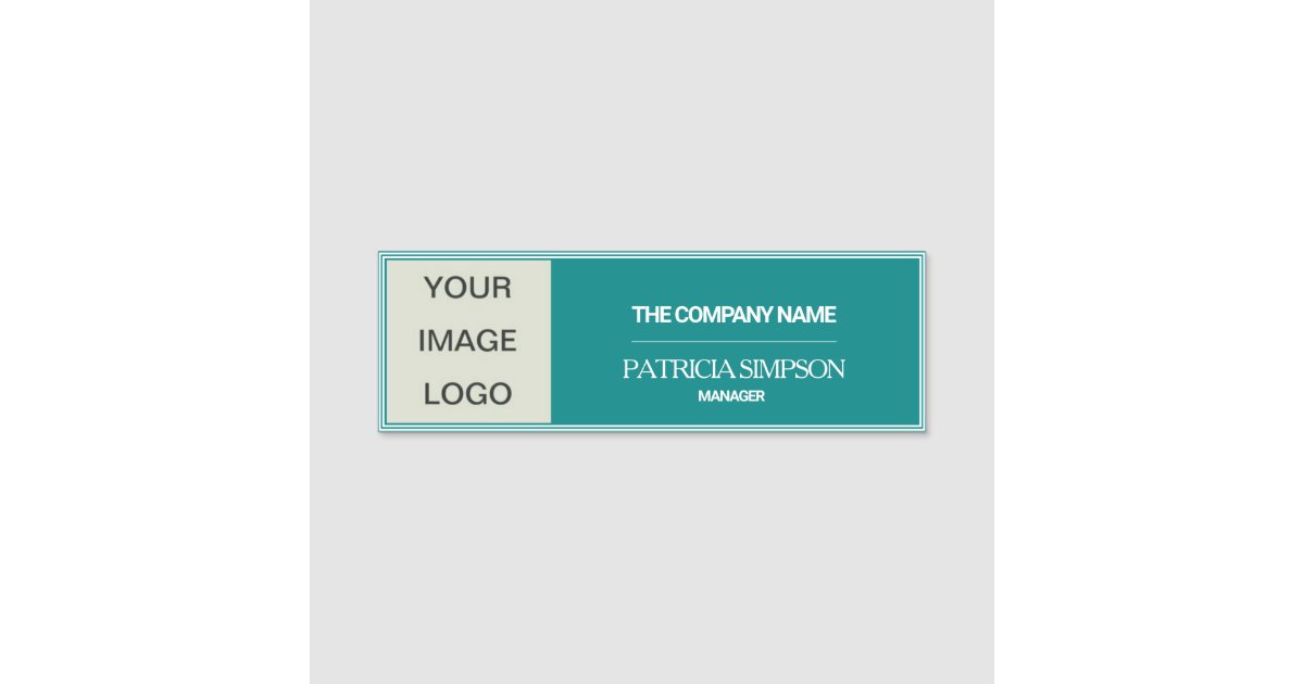 Elegant Teal Distinction: Personalized LOGO, TEXT Name Tag | Zazzle