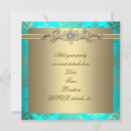 Elegant Teal Gold Damask Party Invitation | Zazzle