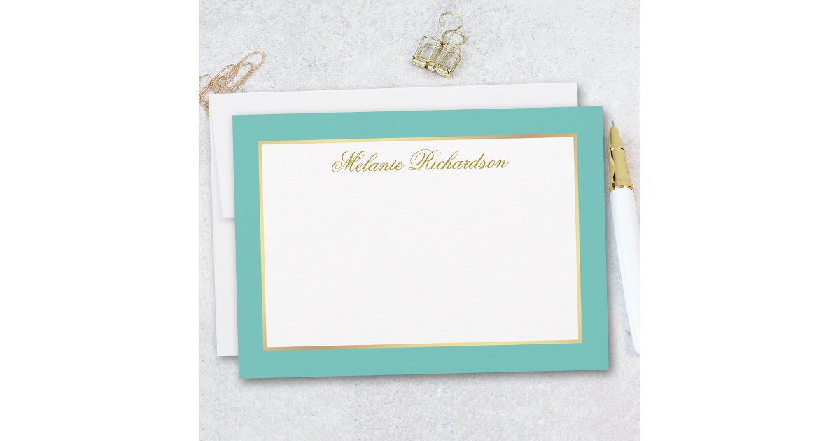 Elegant Teal Gold Frame - Choose Size - Note Card | Zazzle