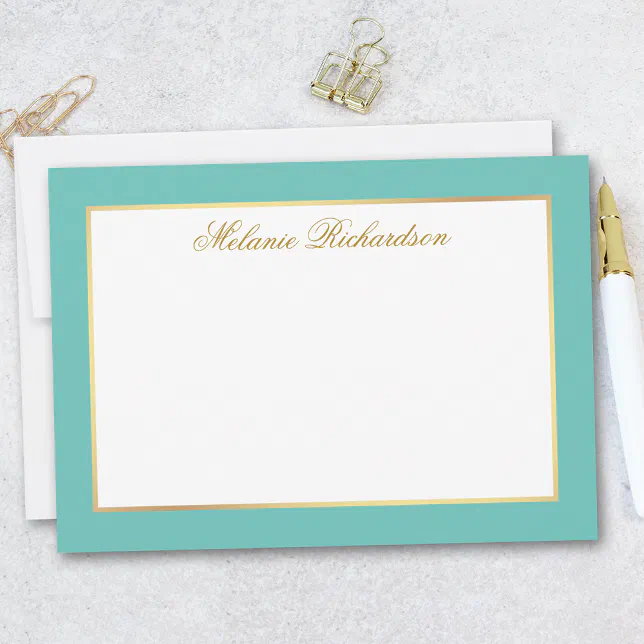 Elegant Teal Gold Frame - Choose Size - Note Card | Zazzle