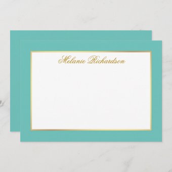 Elegant Teal Gold Frame - Choose Size - Note Card | Zazzle