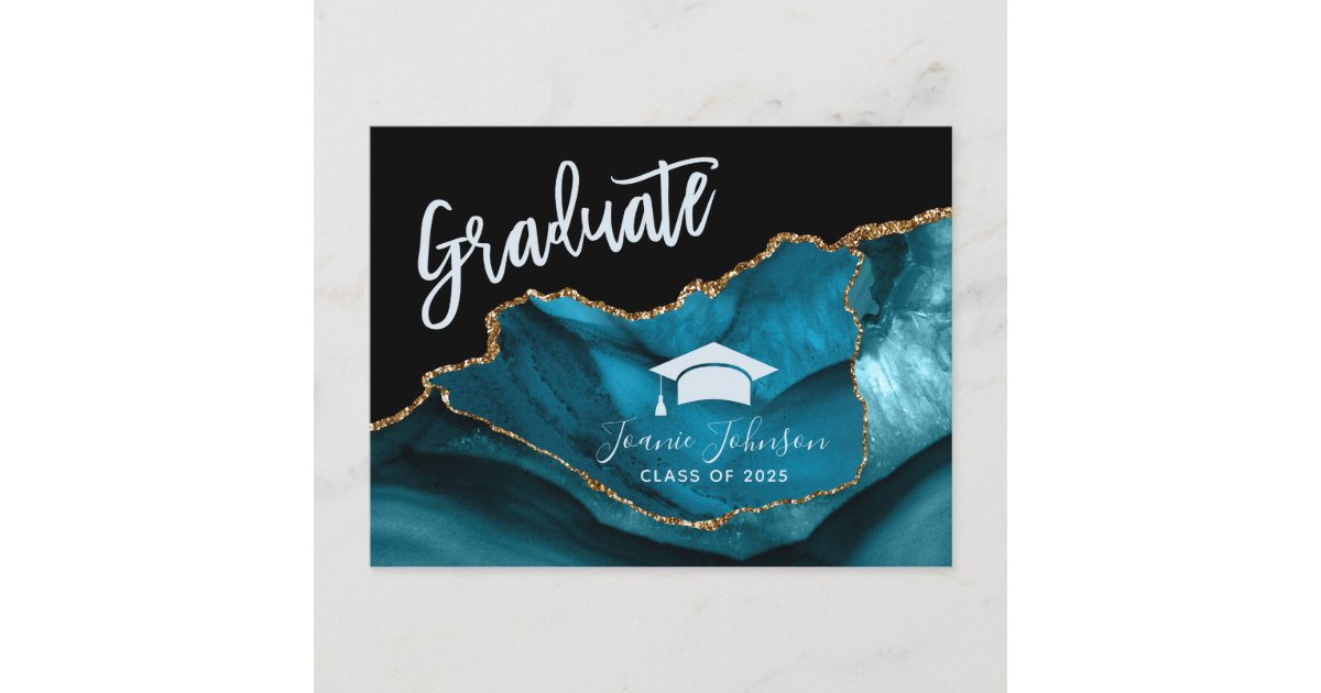 Elegant Teal Gold Graduation Party Announcement Postcard | Zazzle