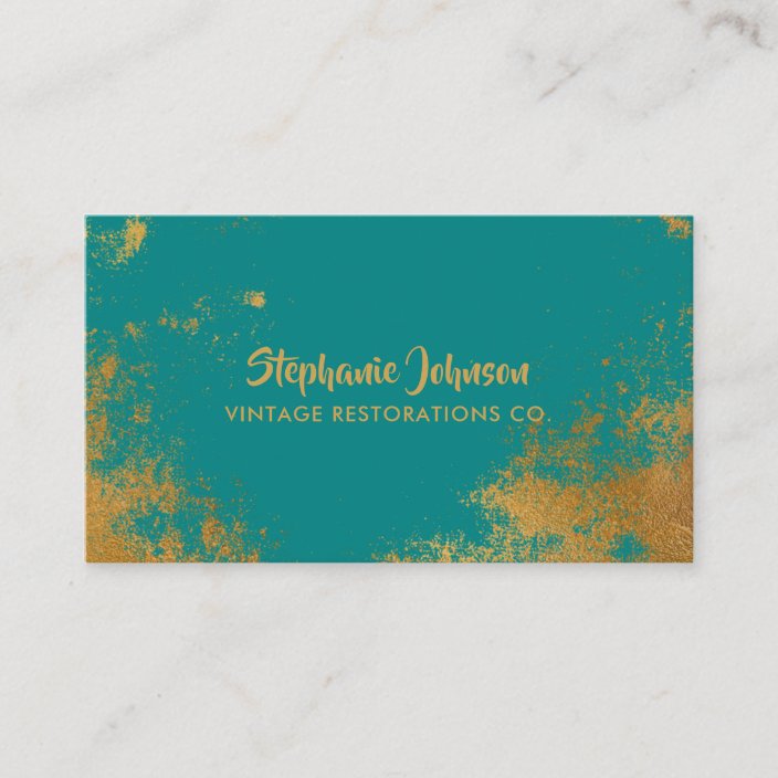 Elegant Teal Gold Grunge Vintage Look Business Card | Zazzle.com