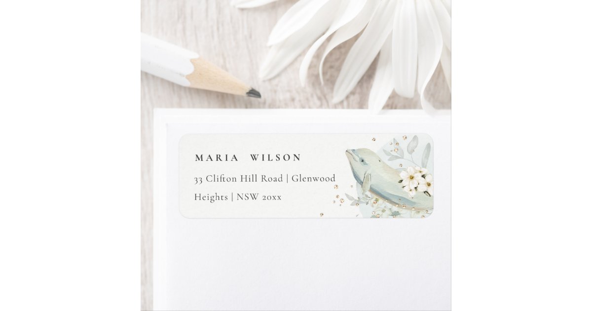 Elegant Teal Gold Underwater Floral Fish Address Label | Zazzle