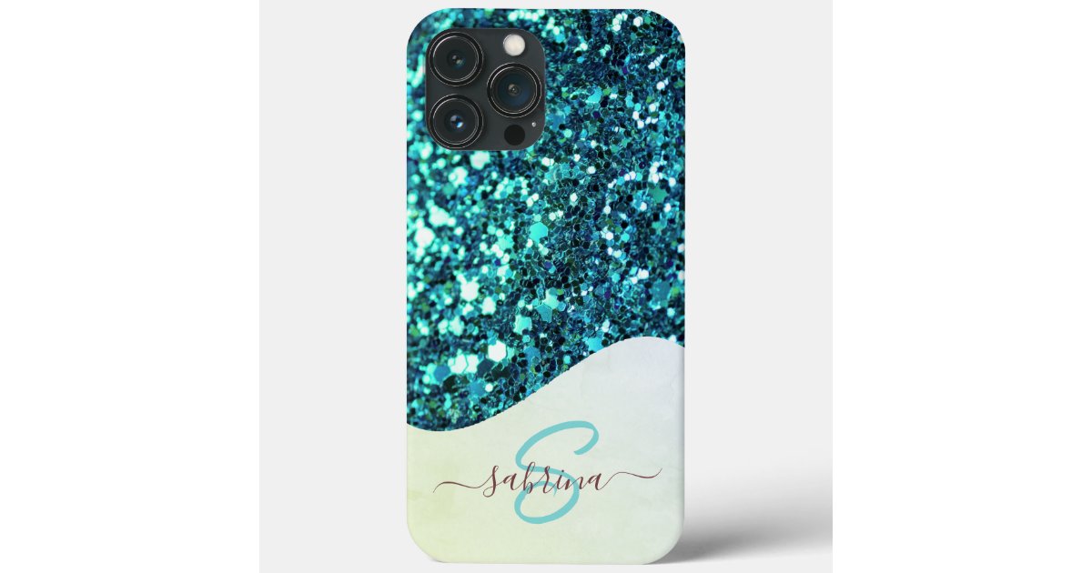 Elegant Teal Green Drip Glitter Monogrammed Name Case-Mate iPhone Case ...