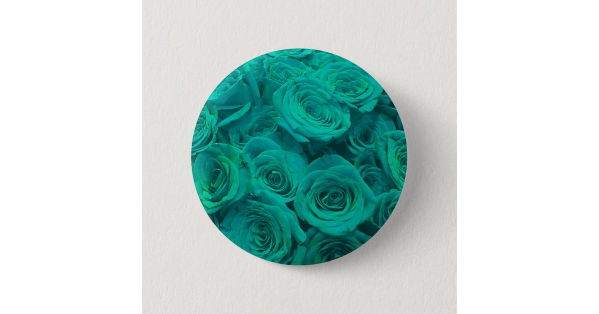 Elegant teal green roses button | Zazzle