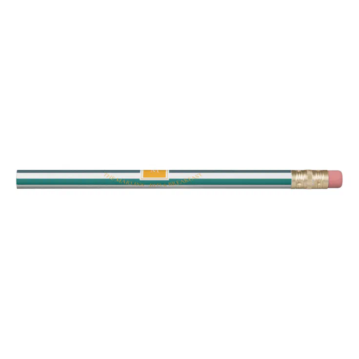 Elegant Teal Green White Striped Monogram Pencil | Zazzle