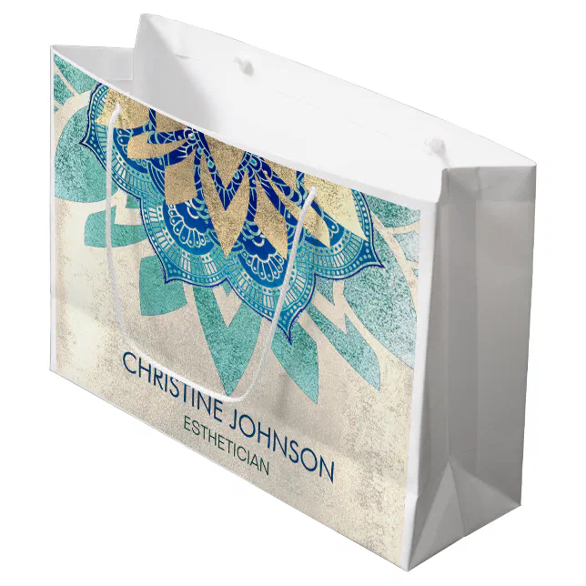 elegant teal lotus logo design large gift bag | Zazzle
