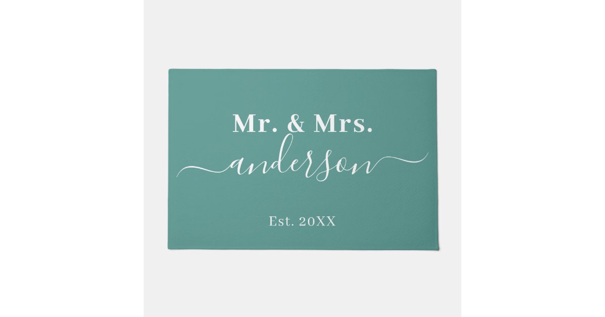 Elegant Teal Mr. And Mrs. Name Script Wedding Doormat | Zazzle