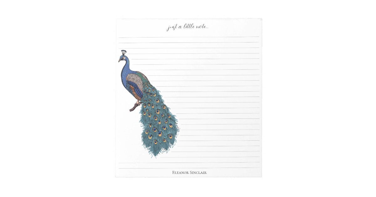 Elegant Teal Peacock Illustration Notepad | Zazzle