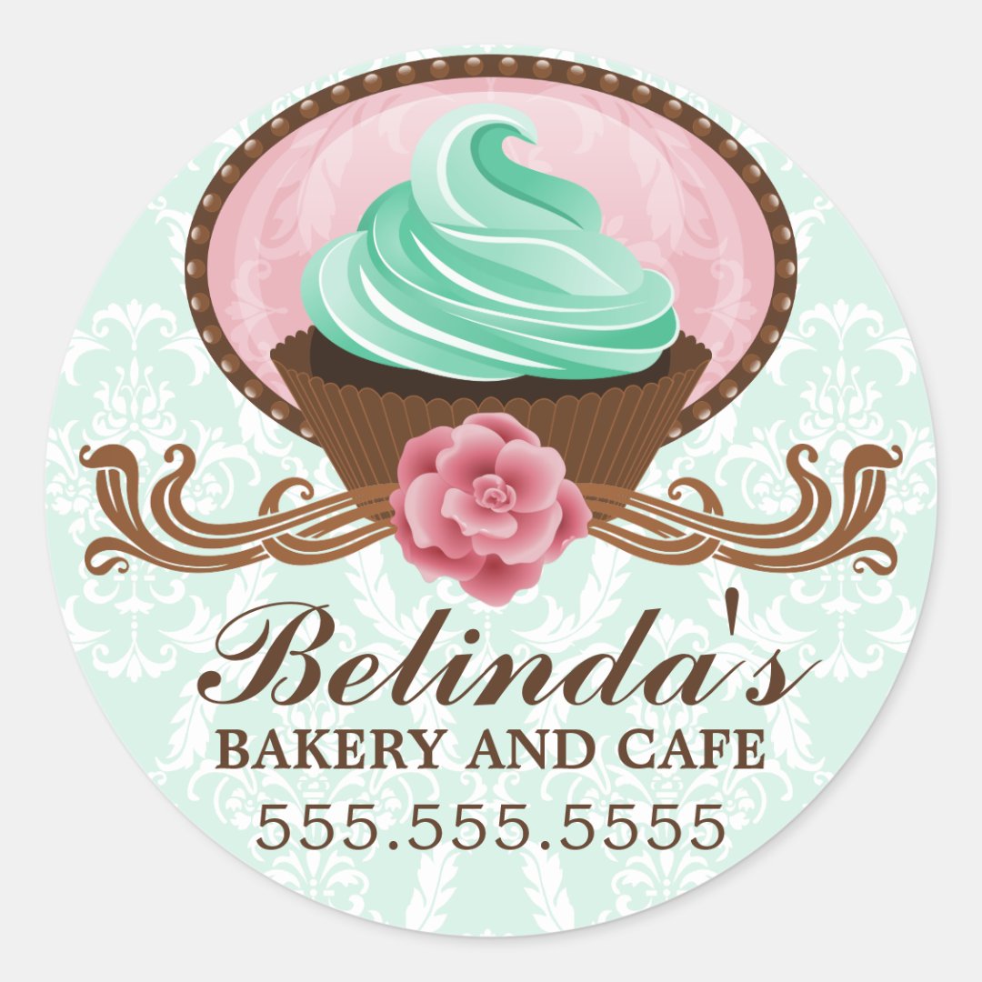 Elegant Teal Pink Brown Cupcake Bakery Box Seals | Zazzle