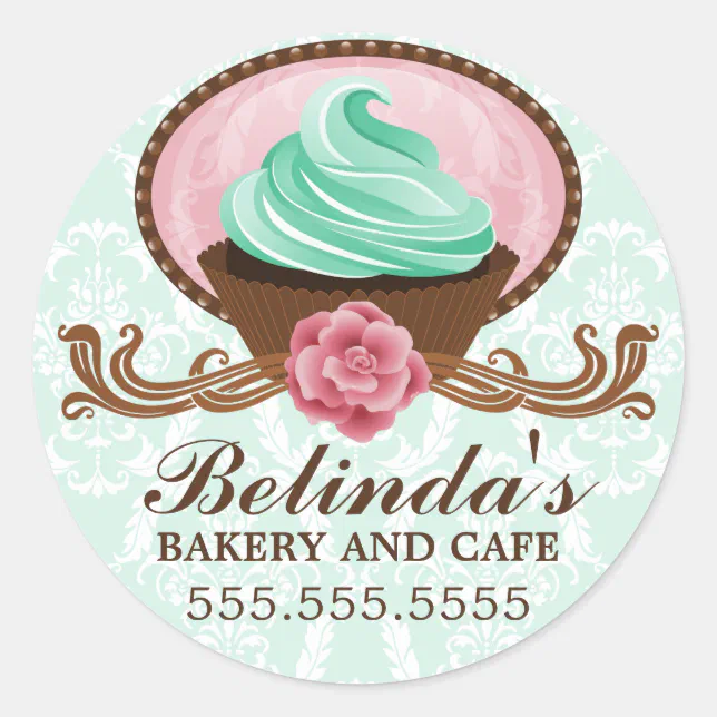 Elegant Teal Pink Brown Cupcake Bakery Box Seals | Zazzle