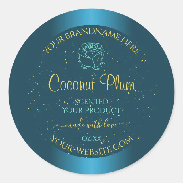 Elegant Teal Product Labels Gold Soft Glitter Rose | Zazzle